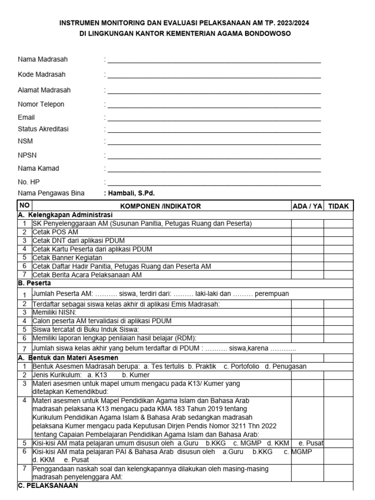 Instrumen Monitoring Am 2024 | PDF