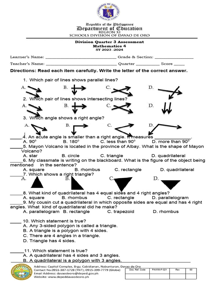 Math 4 | PDF | Rectangle | Triangle