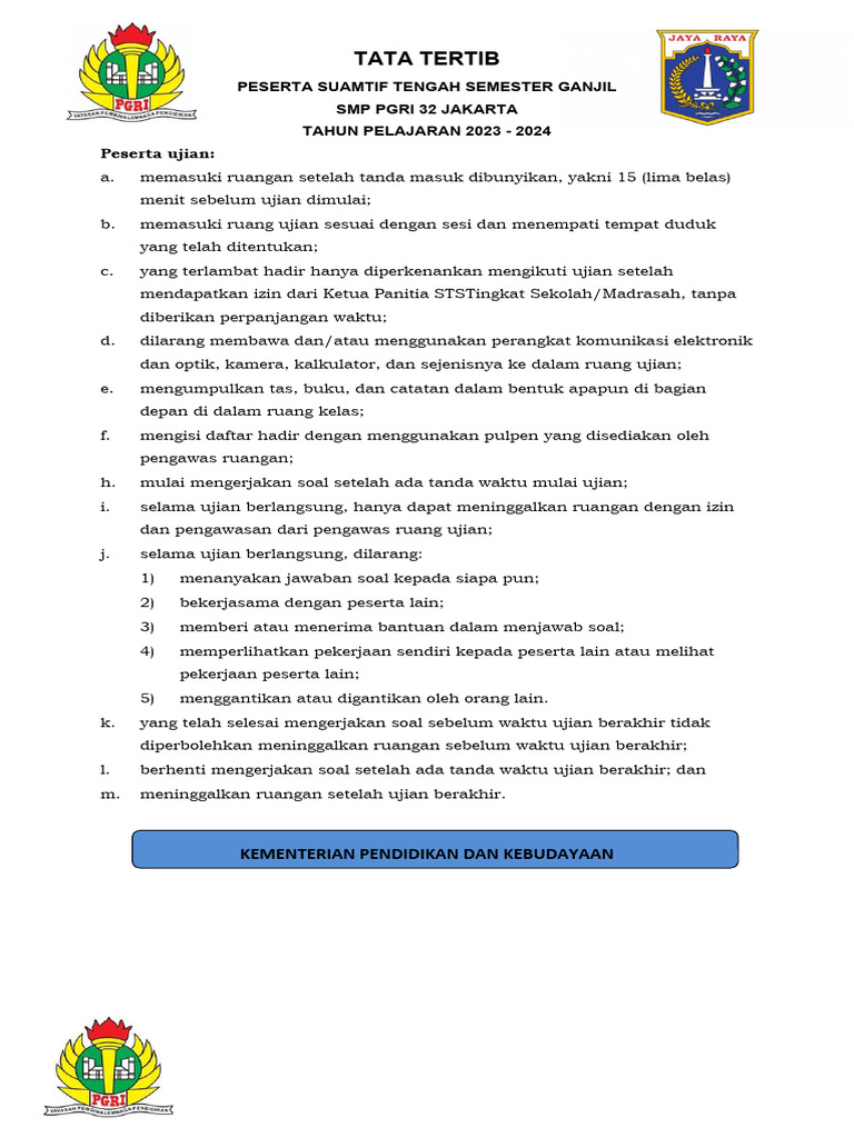 Tata Tertib Peserta Dan Pengawas Sts | PDF