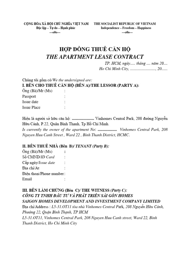 Hop Dong Thue Can Ho Song Ngu | PDF