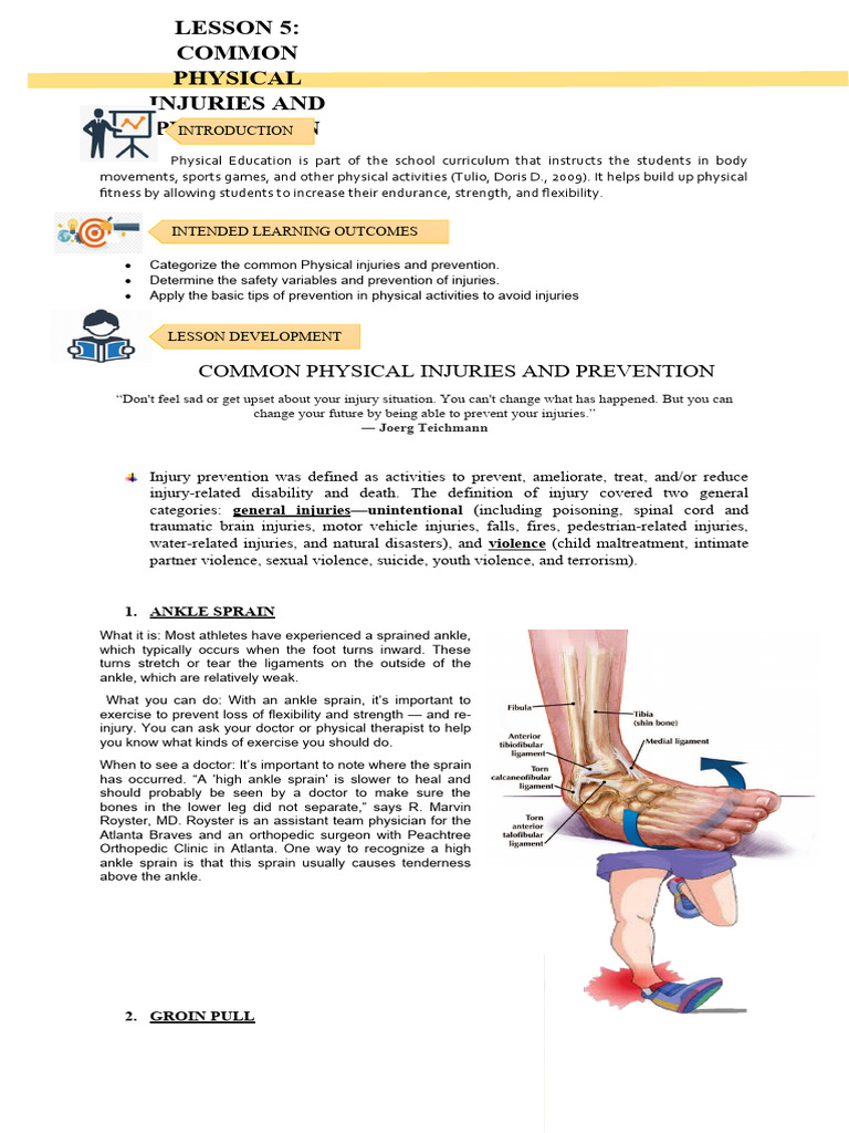 Lesson 5 Common Physical Injuries Prevention 1 | PDF | Knee ...
