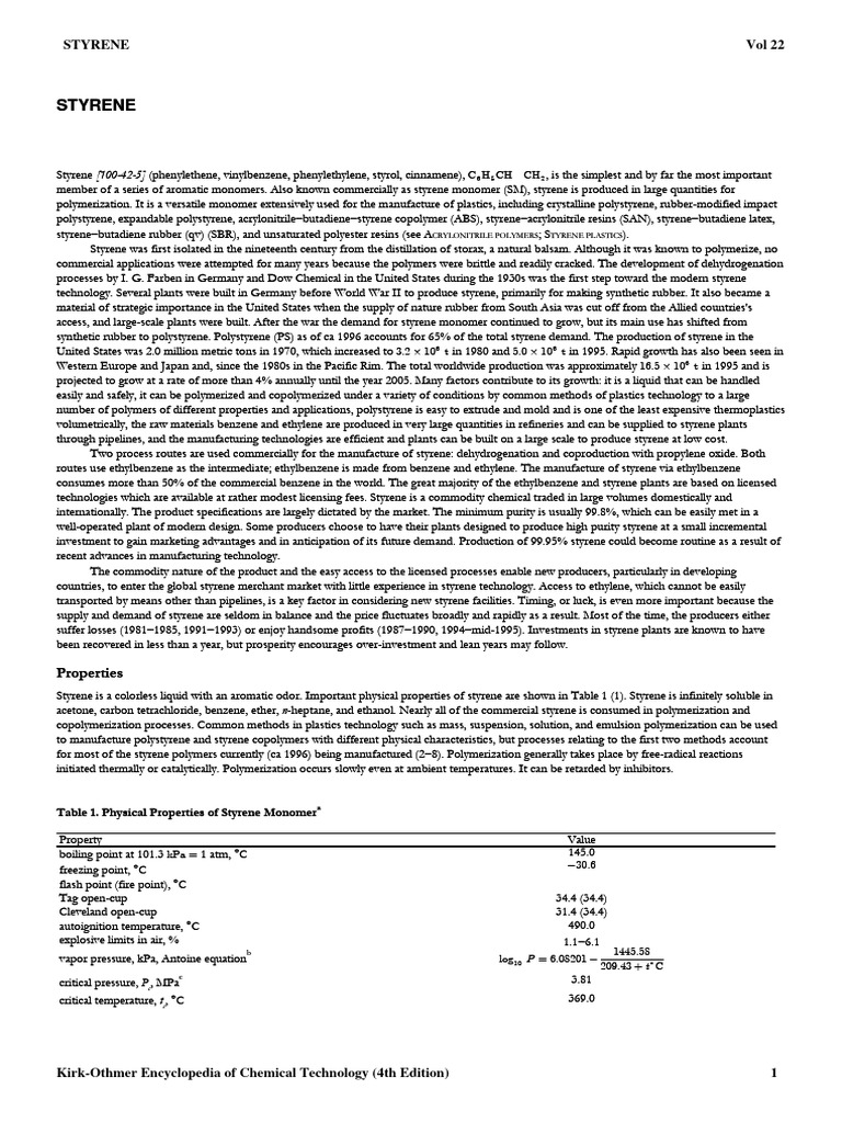 Styrene Styrene | Download Free PDF | Chemical Reactor | Polystyrene