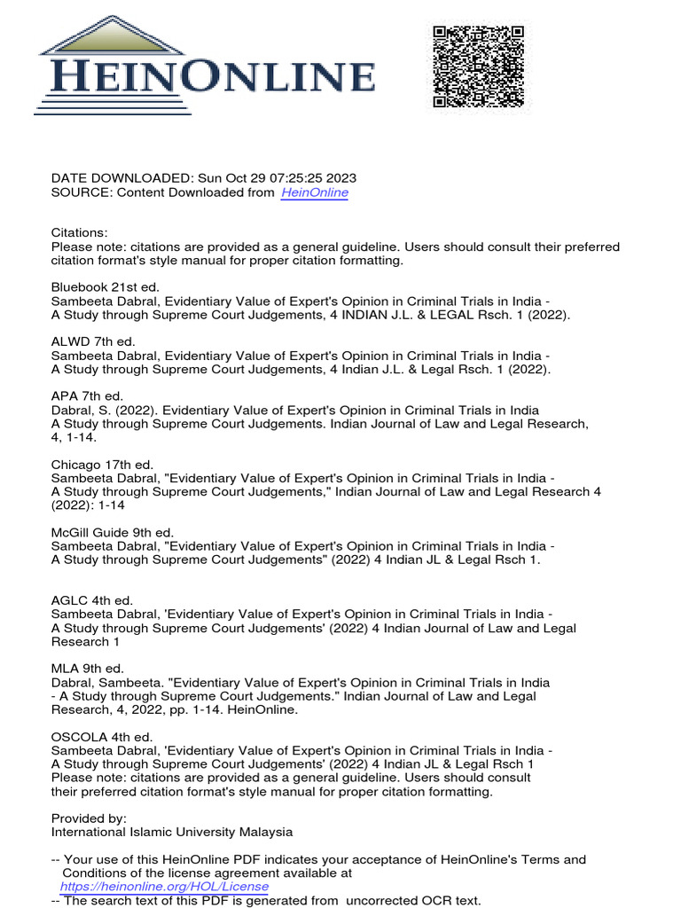 4 Issue 3 Indian JLLegal RSCH 1 | PDF | Expert Witness | Forensic Science