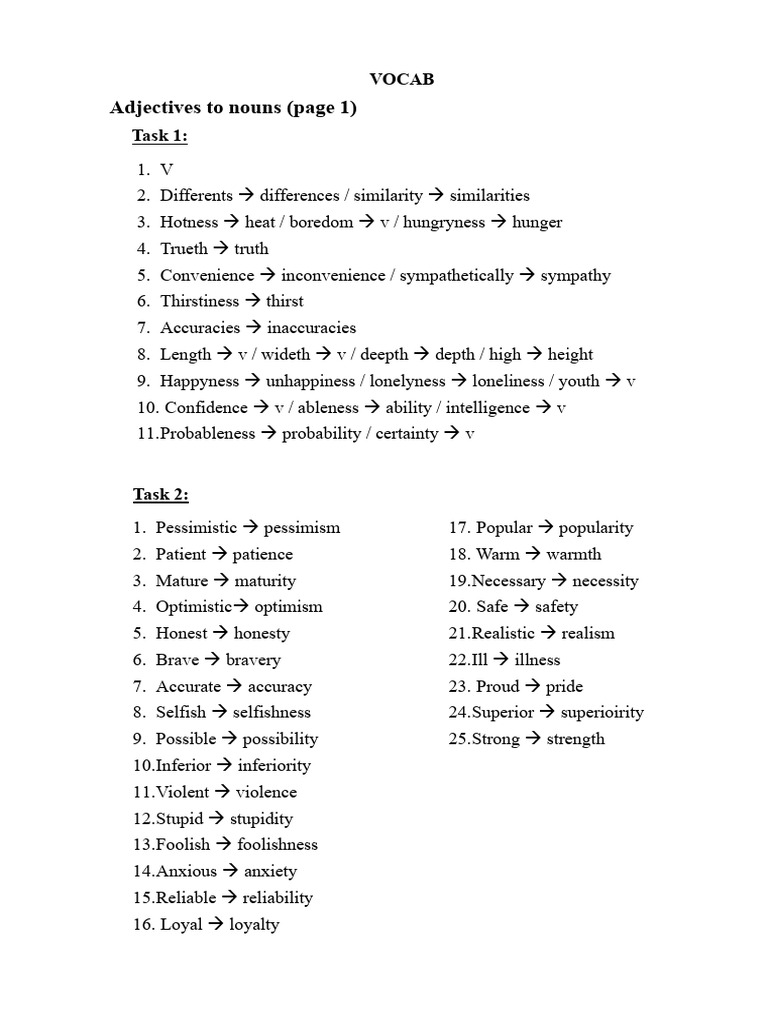 Adjective to Noun Conversion Guide | PDF