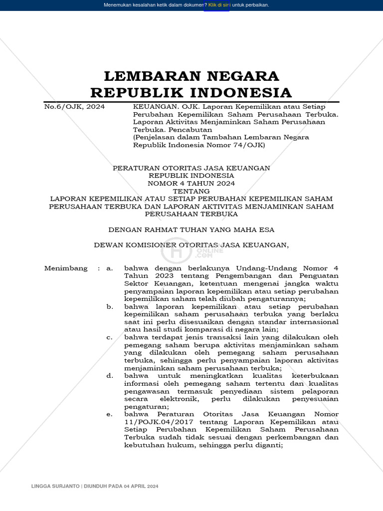PRLB Ojk 4 2024 | PDF | Bisnis | Pengelolaan Keuangan & Uang