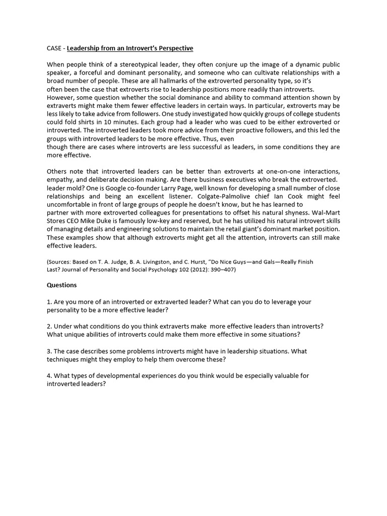 Contoh Case Study Organization Behavior | PDF | Extraversion And Introversion | Leadership