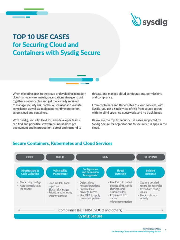 Top 10 Use Cases For Sysdig | PDF | Cloud Computing | Vulnerability (Computing)