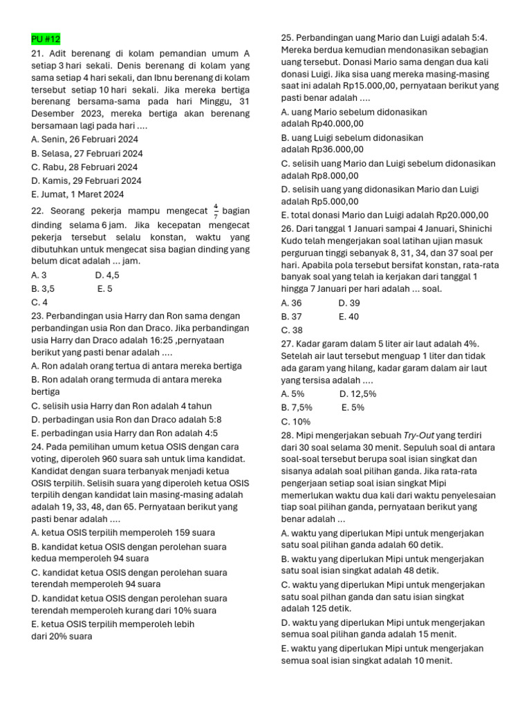 Soal Latihan Penalaran Matematika | PDF