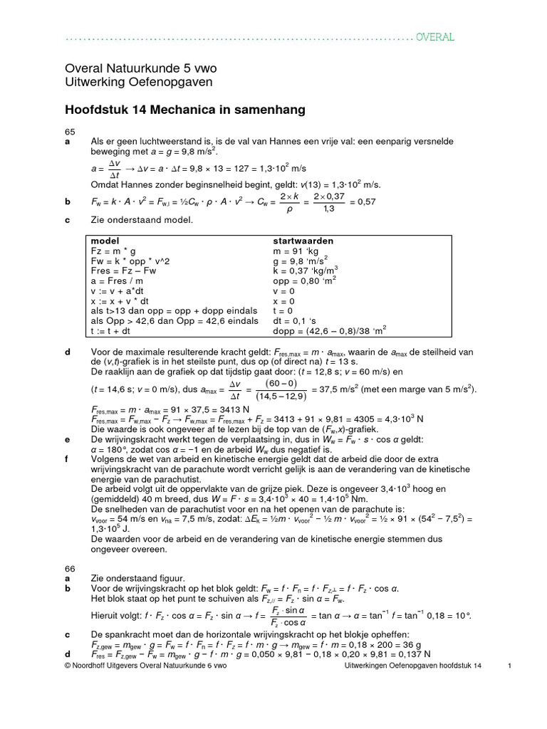 Overal 6 Vwo Hoofdstuk 14 Uitwerkingen Oefenopgaven | PDF