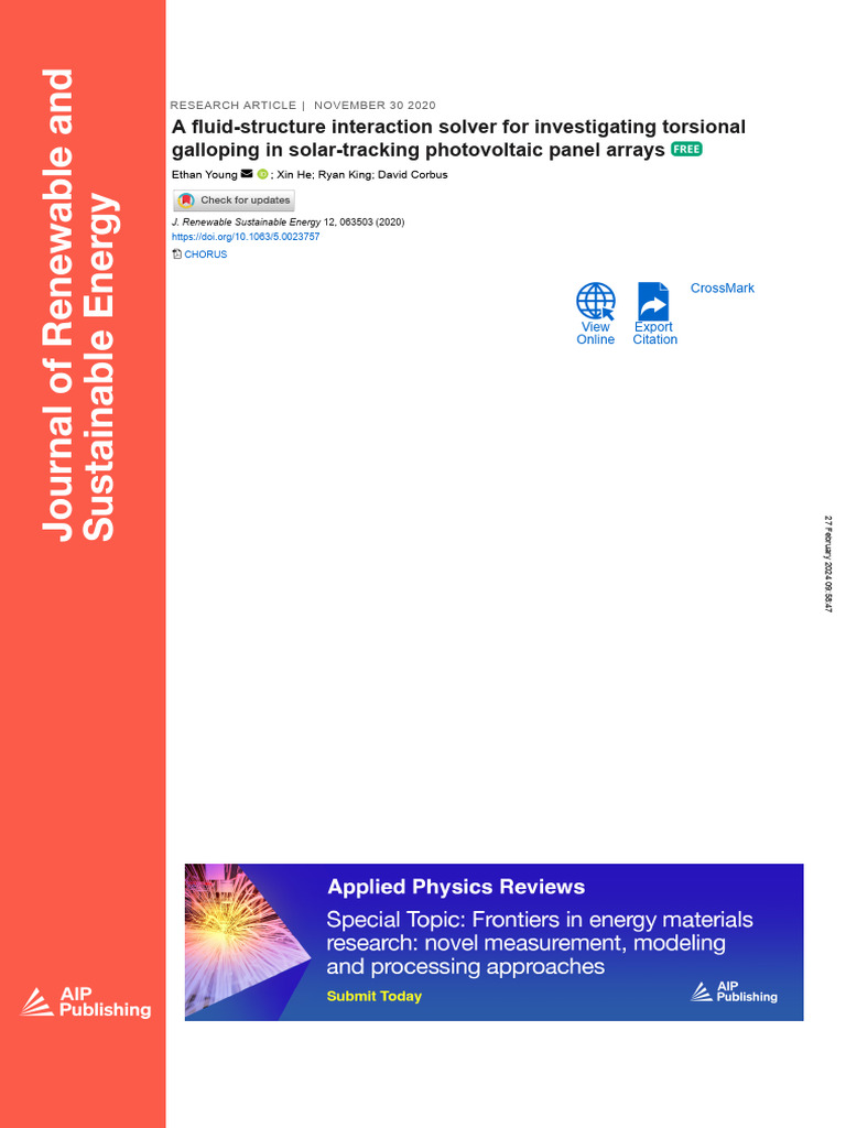 2020 A Fluid-Structure Interaction Solver For Investigating Torsional Galloping in Solar ...