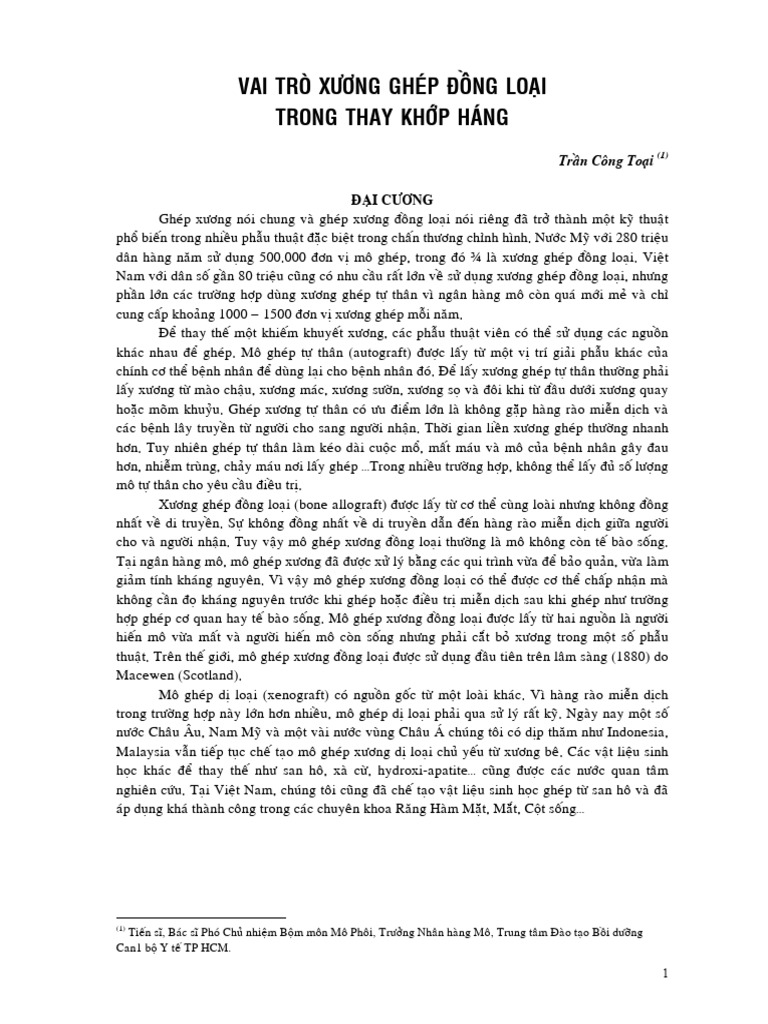 Vai Trò Xương Ghép Đ NG Lo I Trong Thay KH P Háng | PDF