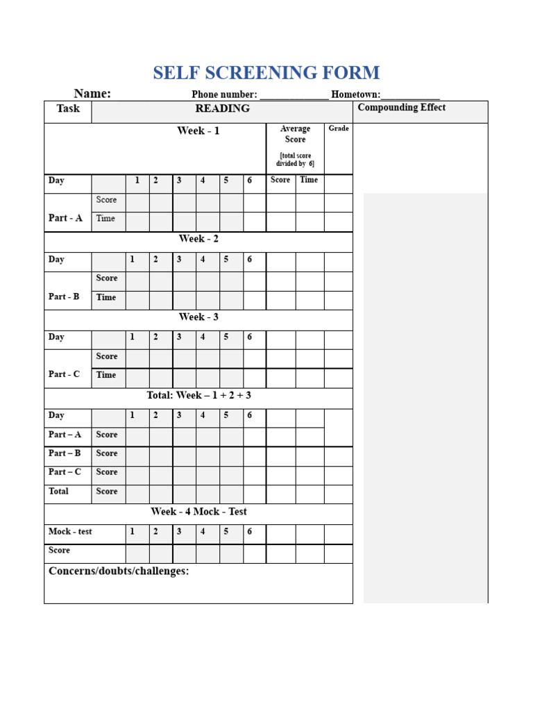 Self Assessment Screening Form | PDF | You Tube | Smartphone