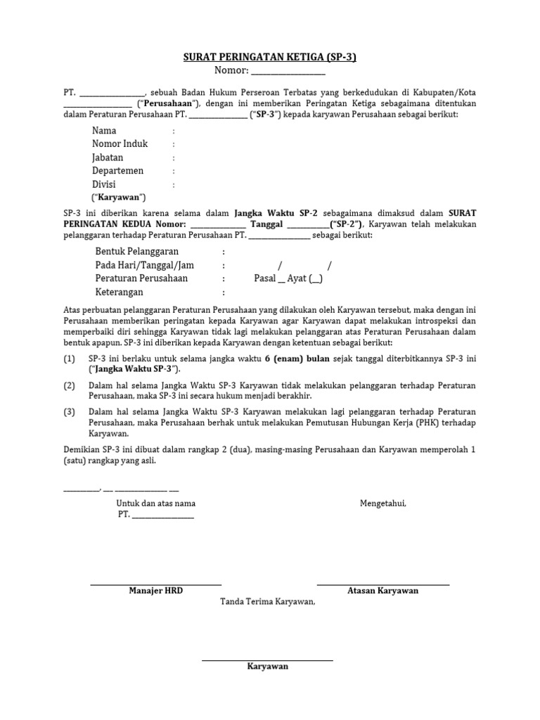 Draf Surat Peringatan Ketiga (SP-3) | PDF
