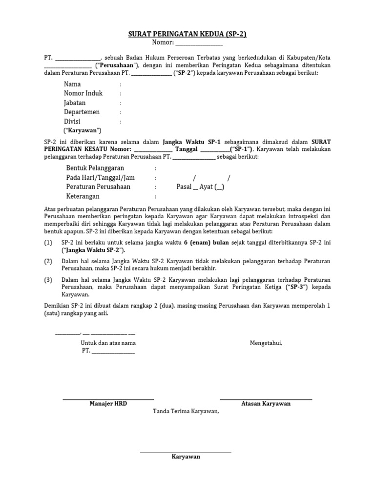 Draf Surat Peringatan Kedua (SP-2) | PDF