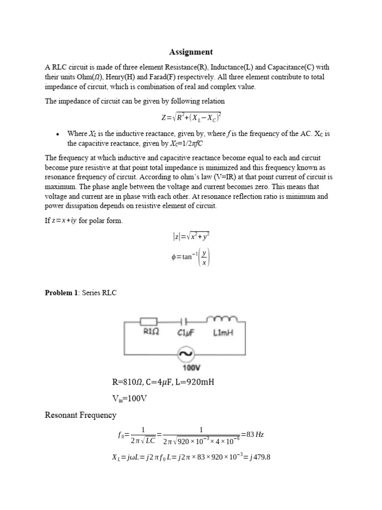 RLC_Assignment | PDF | Electrical Impedance | Physical Quantities
