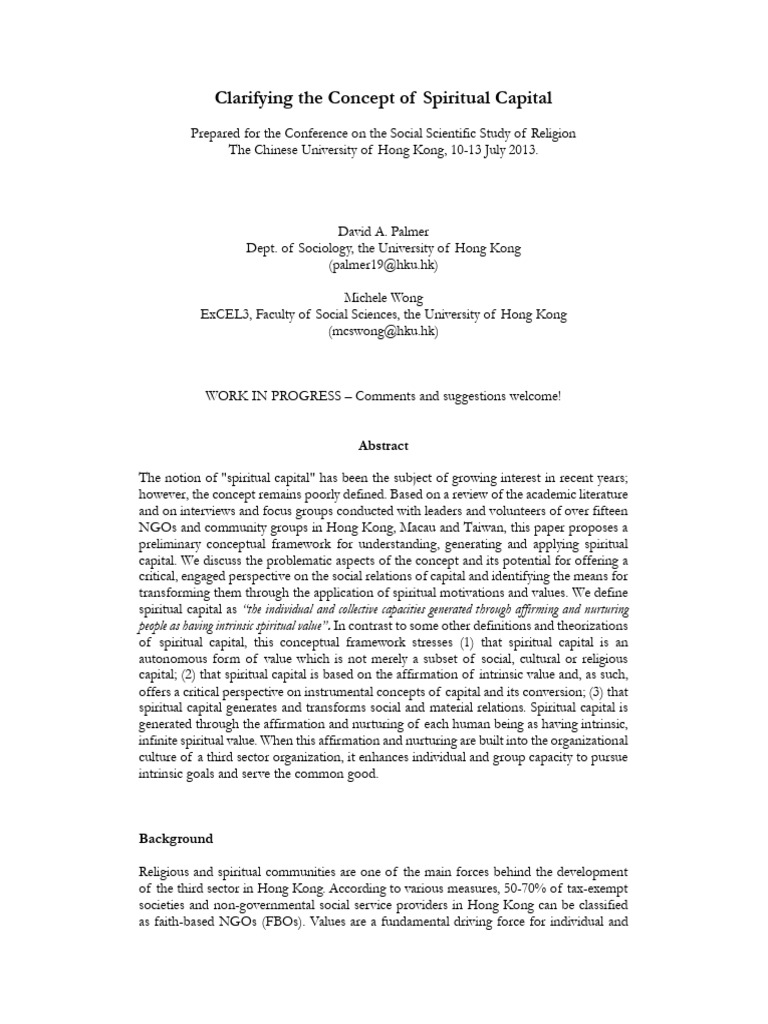 Clarifying The Concept of Spiritual Capital | PDF | Capital (Economics ...