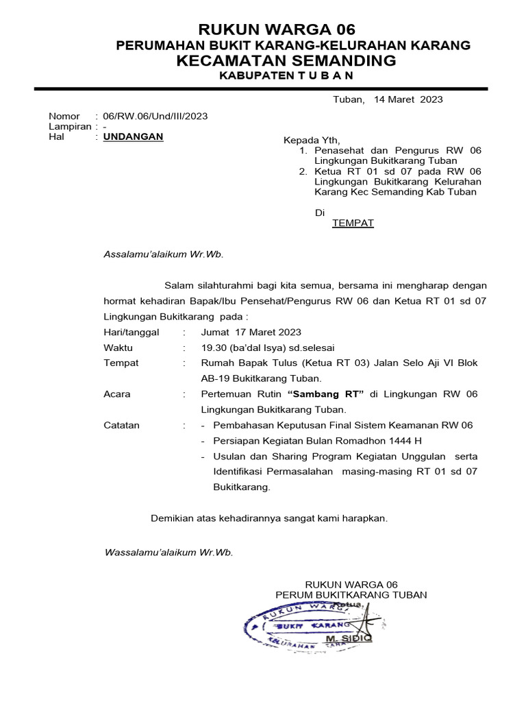 Surat - Undangan RT4 RPT P Tulus | PDF