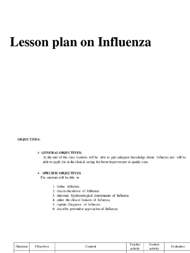 Lesson Plan On Influenza | PDF