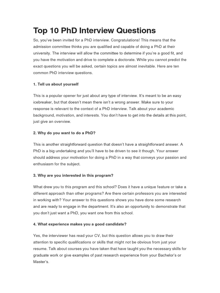 phd_interview_ten | PDF | Doctor Of Philosophy | Motivation