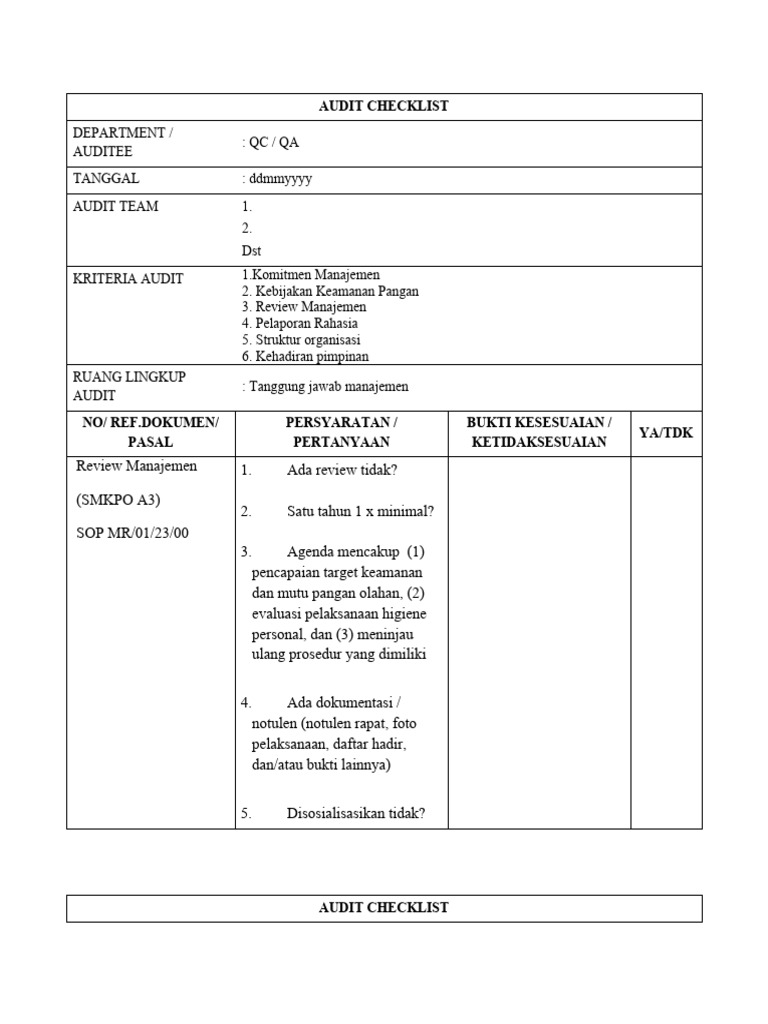 3 Audit Checklist | PDF | Karier & Perkembangan