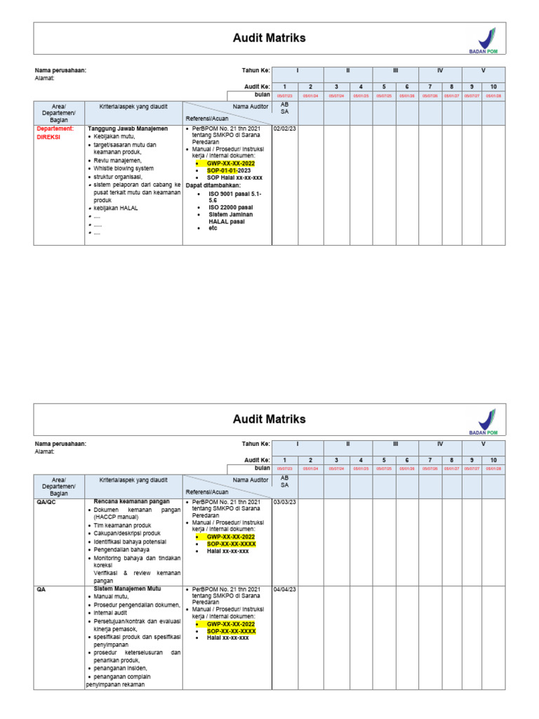 Audit Planning Matrix - SAMPLE | PDF