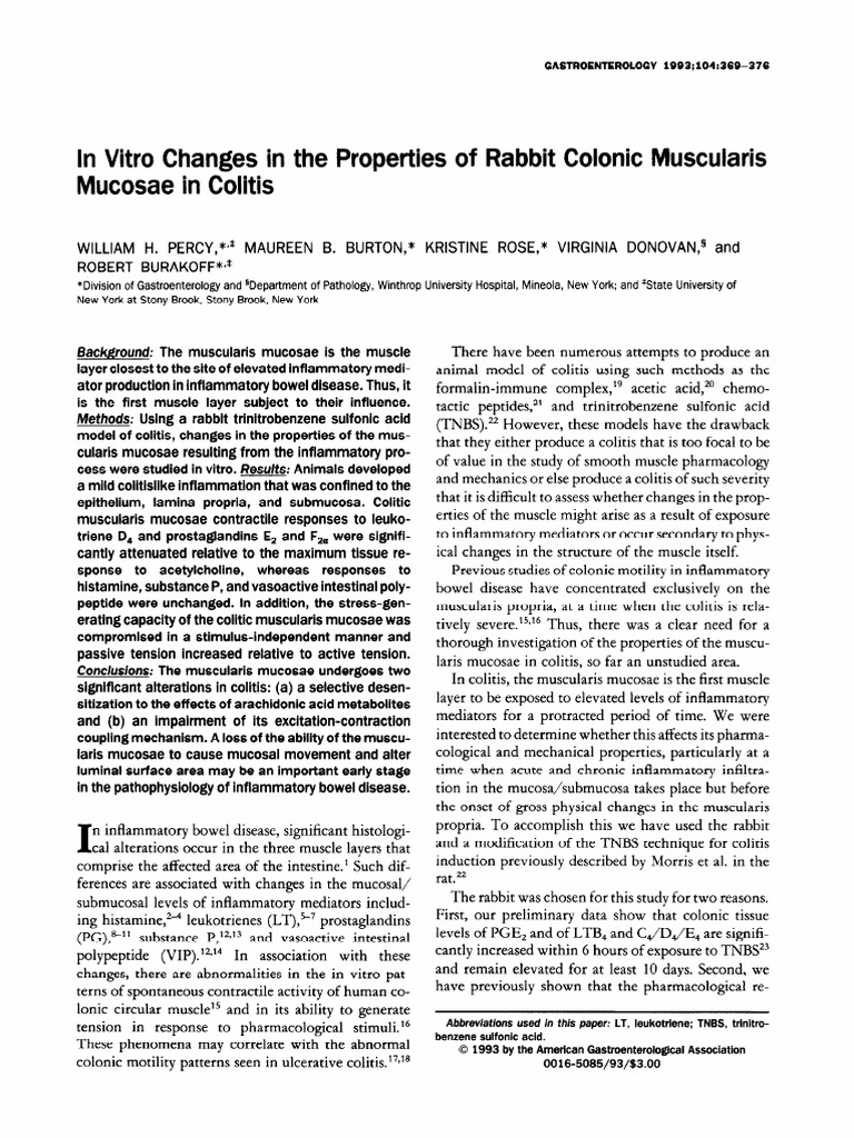 In Vitro Changes in The Properties Mucosae in Colitis of Rabbit Colonic ...