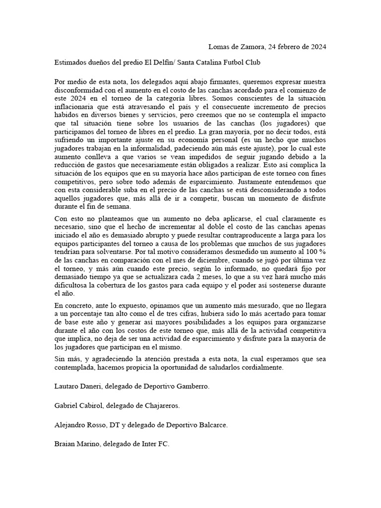 Carta de disconformidad-LigaDelfin | PDF | Economias