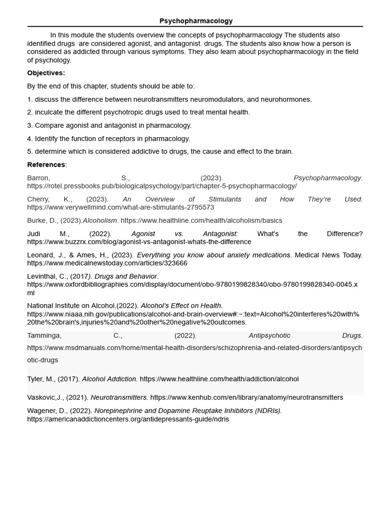 Psychopharmacology | PDF | Psychoactive Drugs | Stimulant