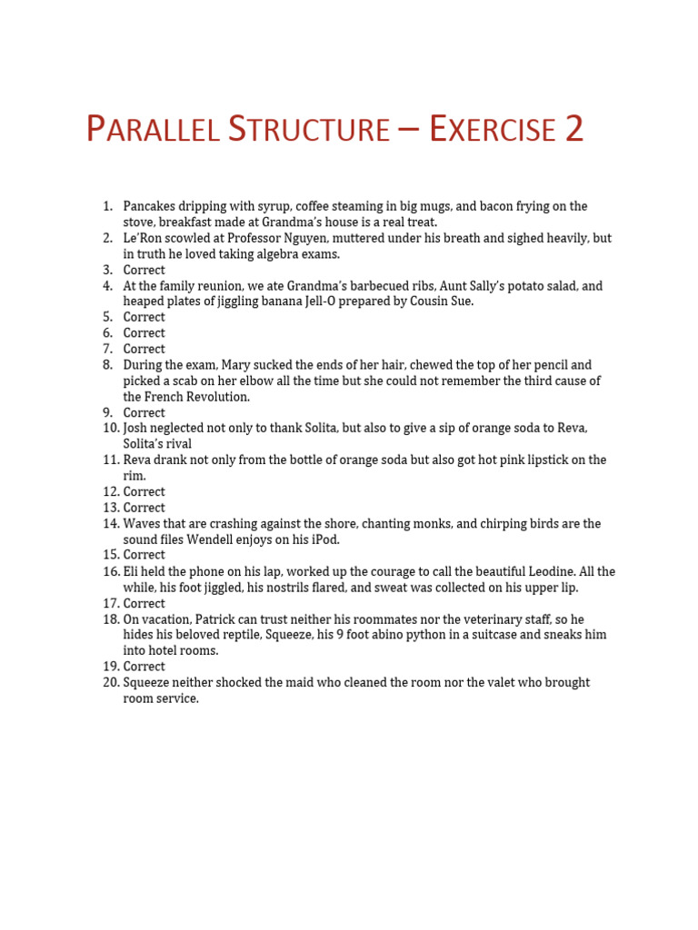 Parallel Structure Exercises and Answers | PDF