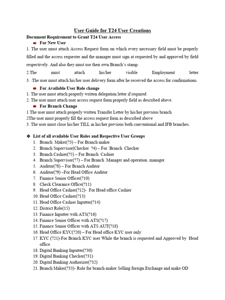 T24 User Access Creation Guide | PDF | Password | Menu (Computing)