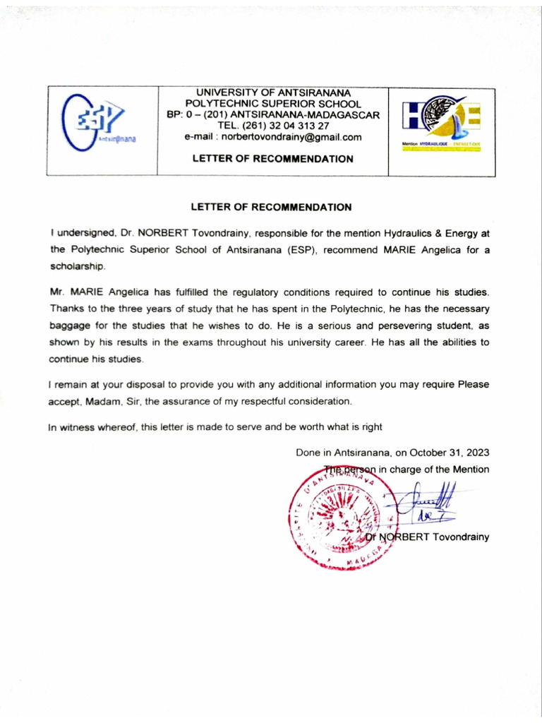 Angelica-ettre de recommandation 1 | PDF