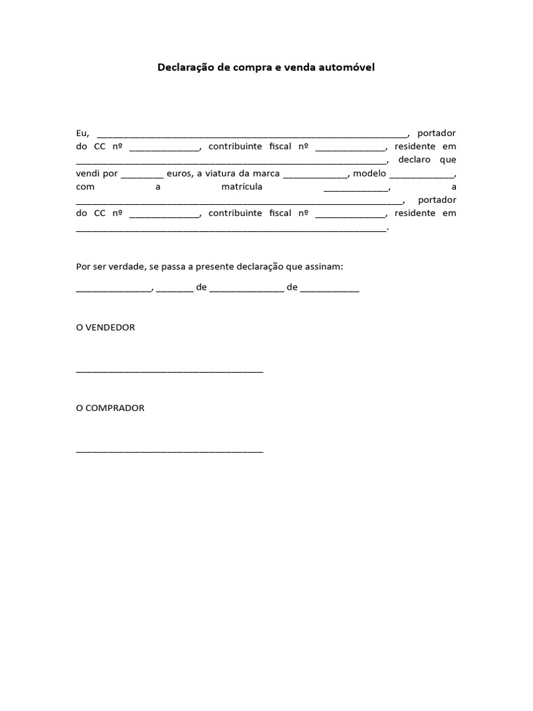 Declaração de Compra e Venda de Veículo | PDF | Negócios
