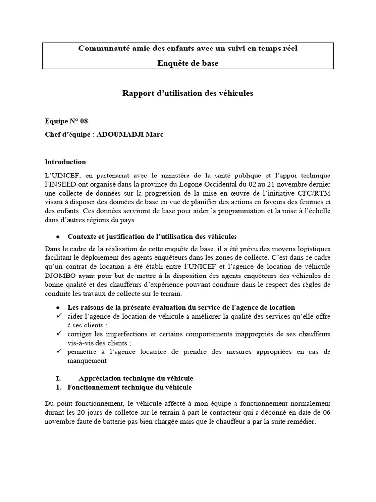 Rapport D'utilisation Des Véhicules | PDF | Véhicules