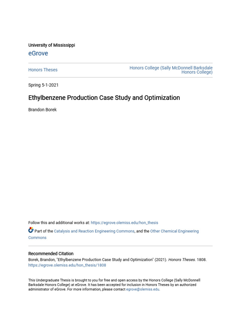 Ethylbenzene Production Case Study and Optimization | PDF | Chemical Reactor | Distillation