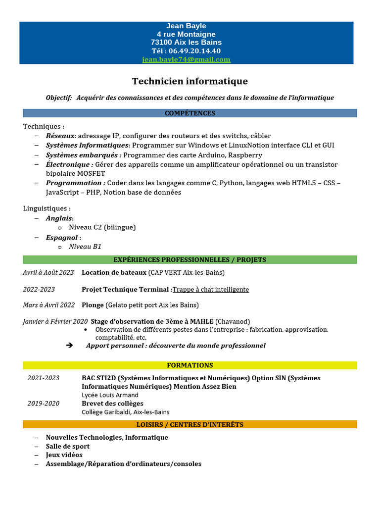 CV Alternance Technicien Informatique | PDF | Ordinateurs