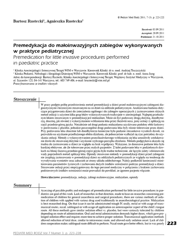 Premedykacja Do Małoinwazyjnych Zab | PDF