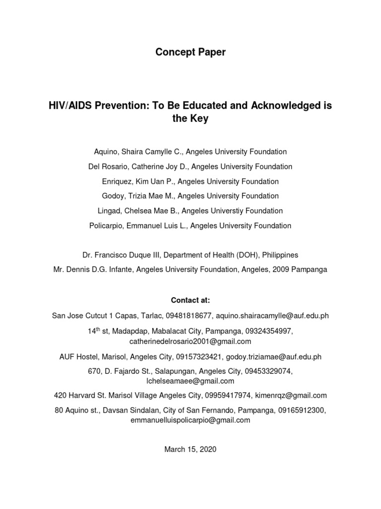Sample Concept Paper | PDF | Hiv/Aids | Physical Examination Sample Concept Paper | PDF | Hiv/Aids | Physical Examination