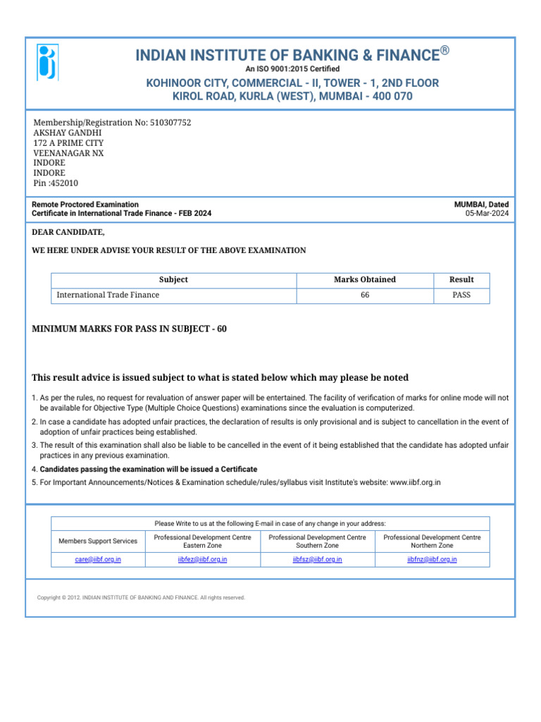 Iibf Trade Finance Result | PDF | Business