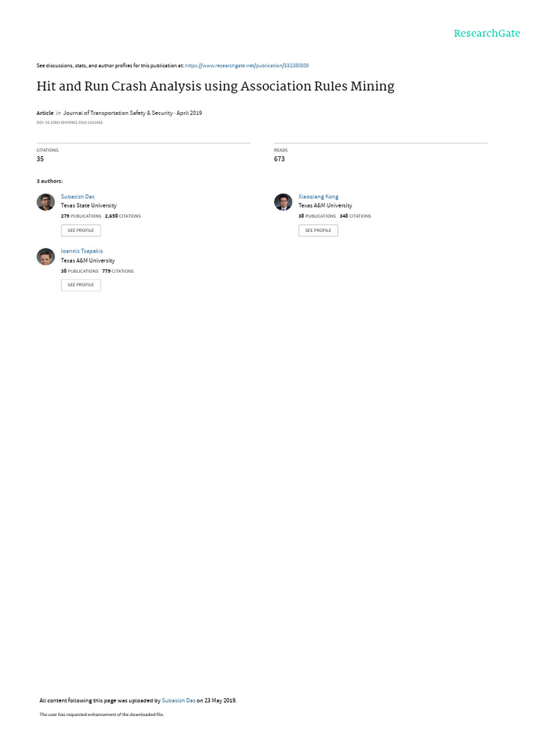 Hit and Run Crash Analysis Using Association Rules Mining: Journal of Transportation Safety ...