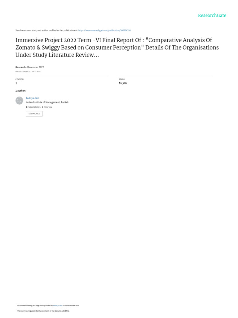 Comparative Analysis of Zomato Swiggy Basedon Consumer Perception | PDF | Statistical ...