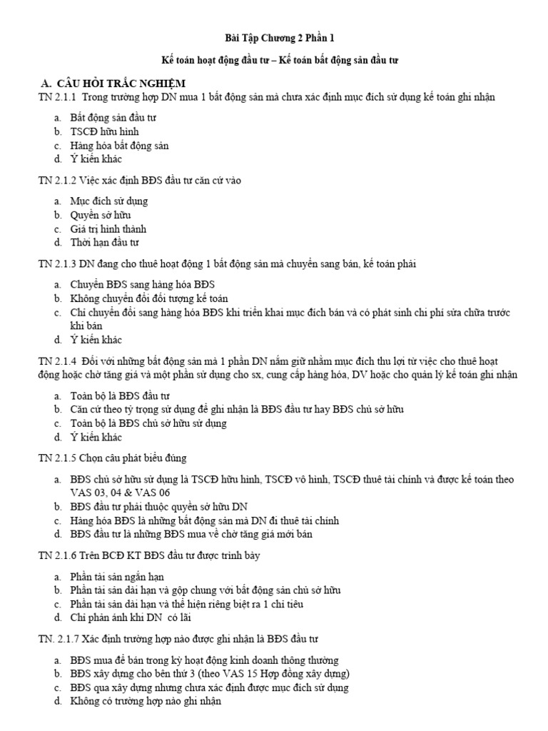 KTTC3 BT Chương 2.1 | PDF