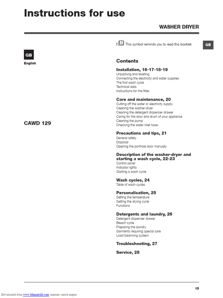 Washer Dryer Manual | PDF | Washing Machine | Ac Power Plugs And Sockets