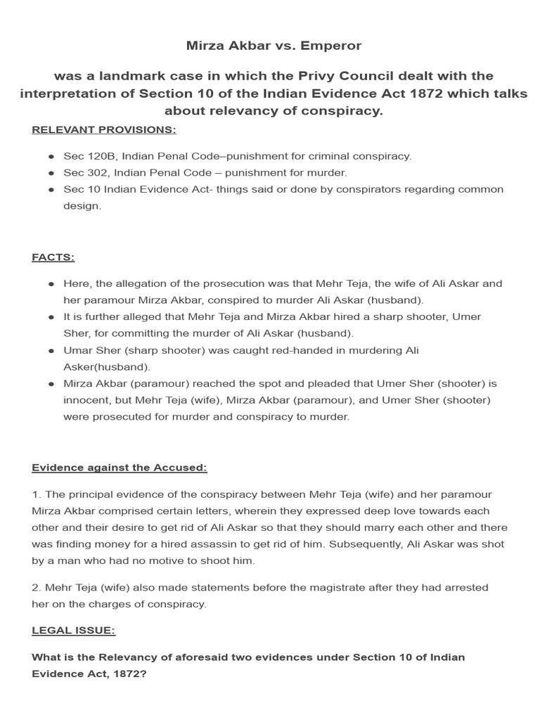 Mirza Akbar Vs Emperor | PDF | Murder | Misconduct
