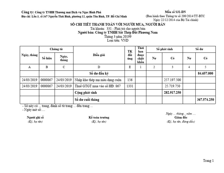 Mẫu số chi tiết 331 | PDF
