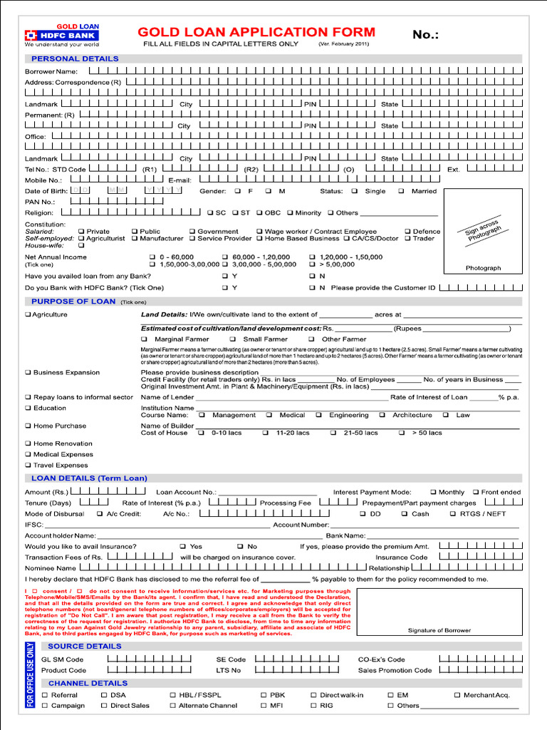 Gold Loan Application Form | PDF | Banks | Loans