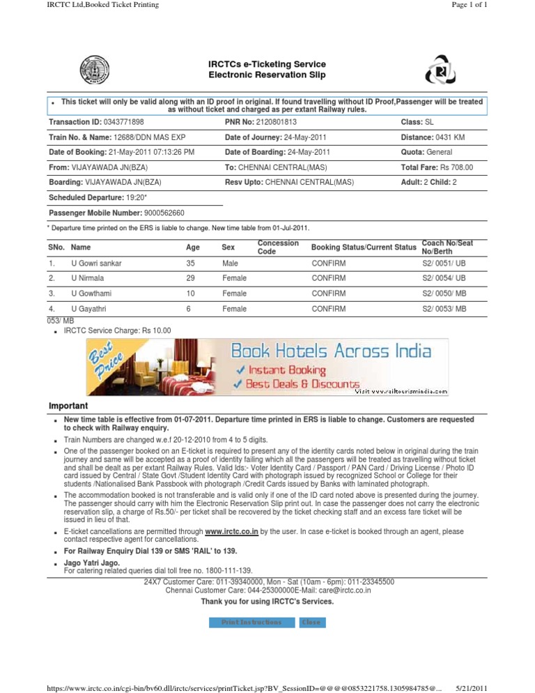 IRCTC E-Ticket Confirmation Details | PDF | Identity Document | Ticket ...