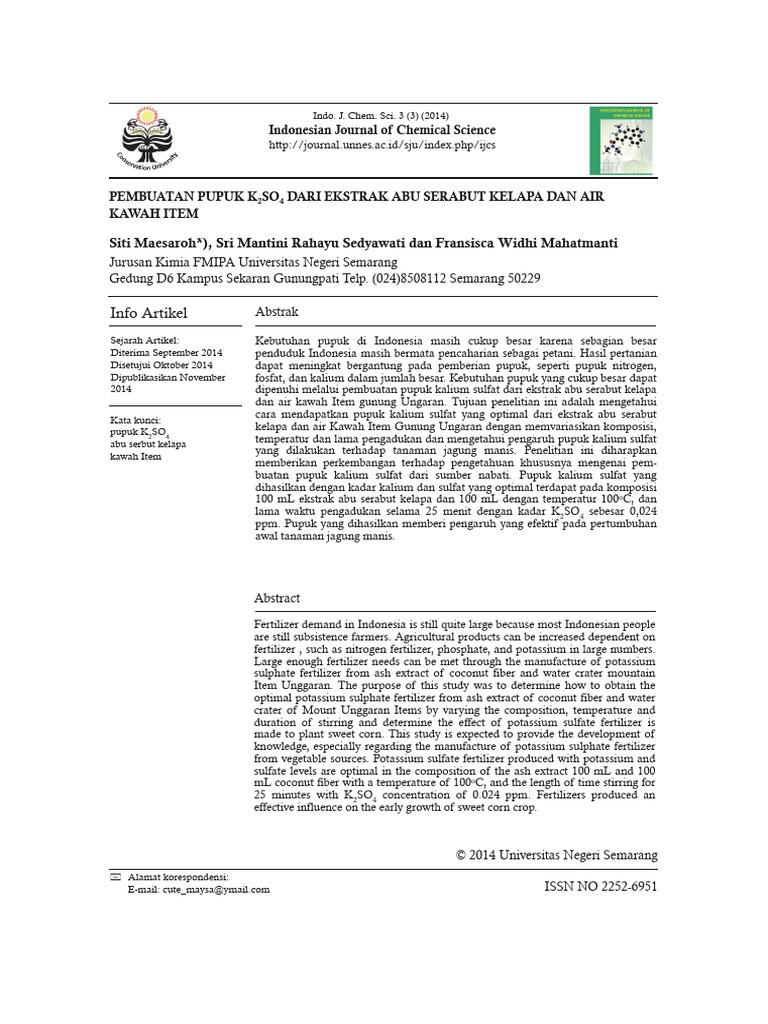 Kalium Sulfat Abu Sabut Kelapa | PDF