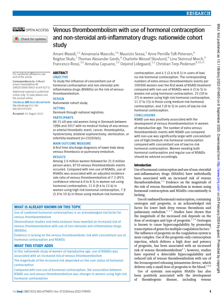 Venous Thromboembolism With Use of Hormonal Contraception and OAINS ...