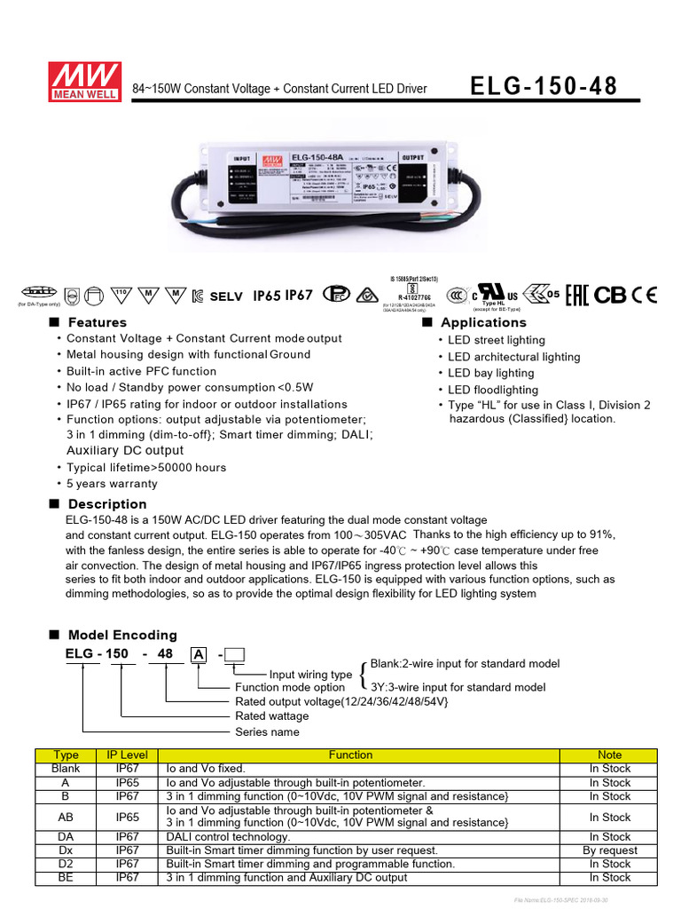 Datasheet of ELG 150 48A Industrial Power Supply Unit | PDF | Rectifier ...