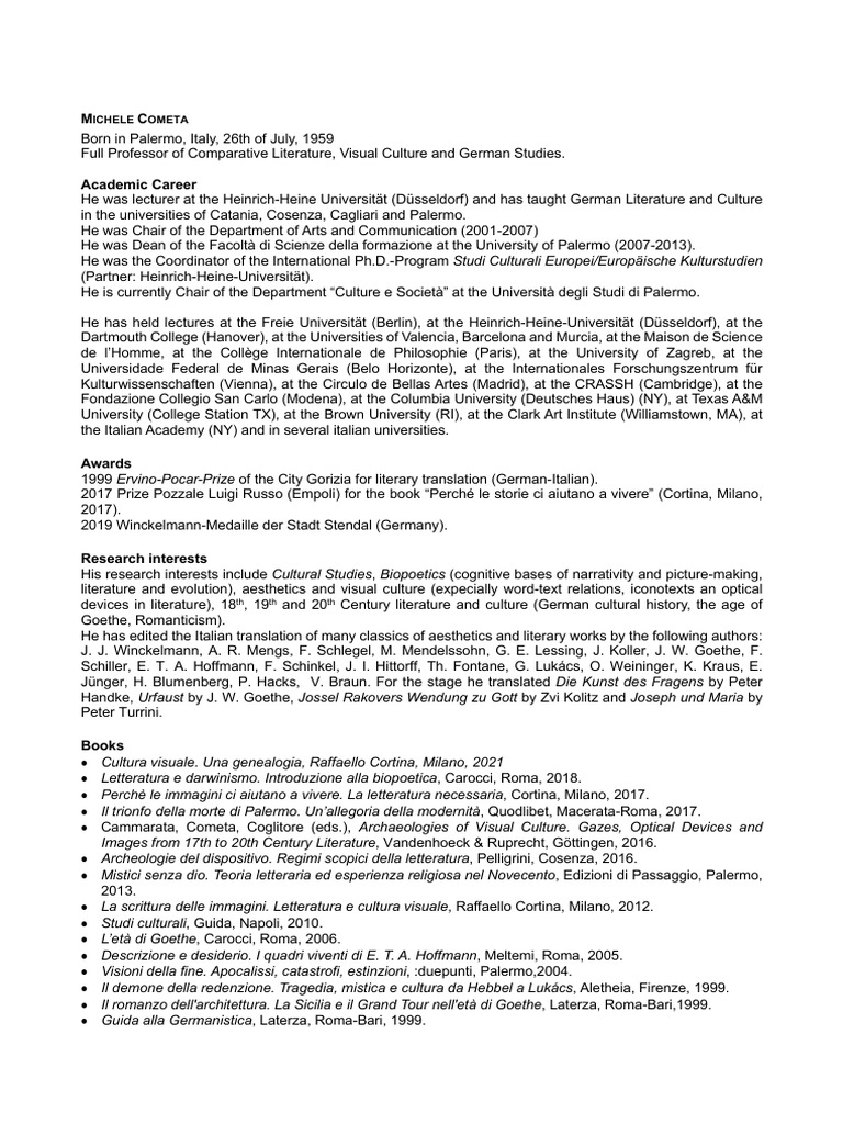 Bio Migrants Michele Cometa | PDF | Social Science | Classics